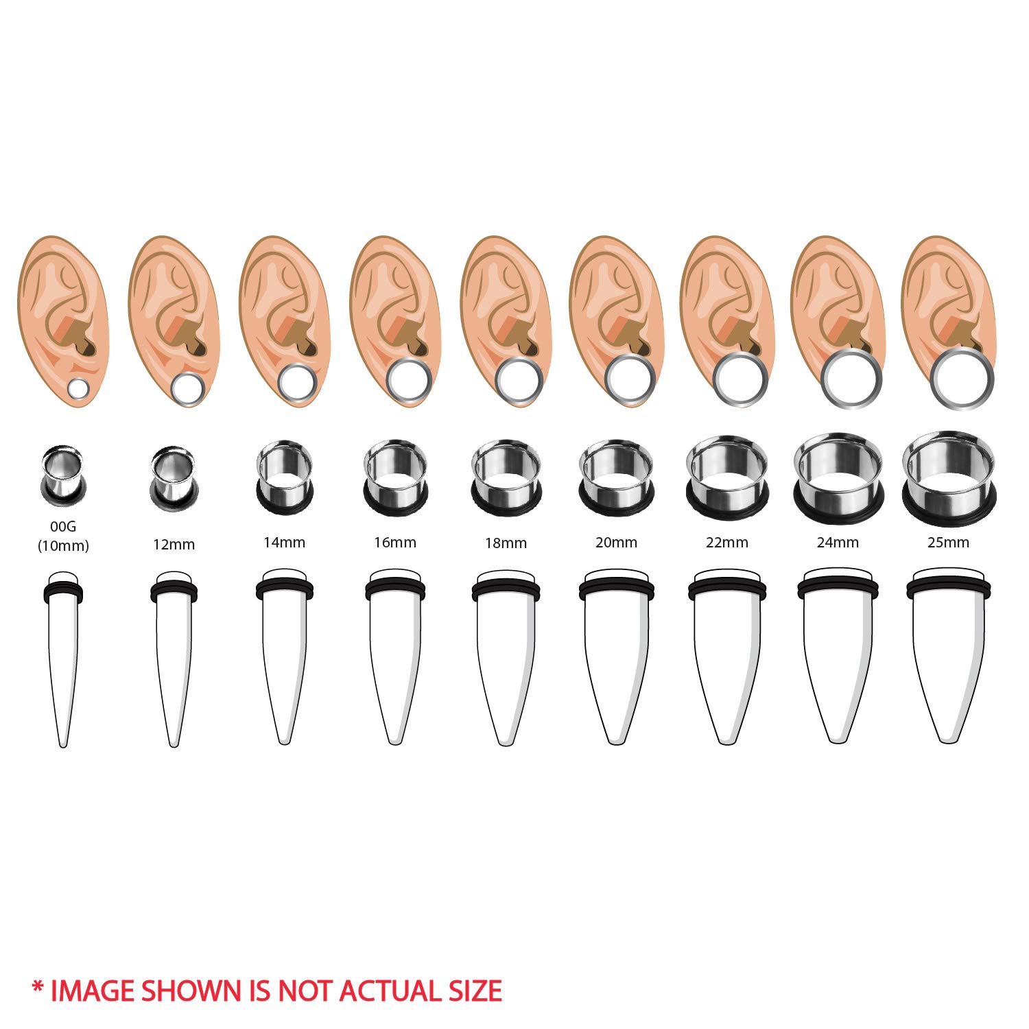 BodyJ4You 36PC Ear Stretching Kit - 00G-25mm Big Gauges - Black Surgical Steel Single Flare Tunnels Plugs Acrylic Tapers - Stretchers Weights Expanders Eyelets