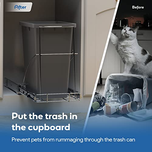 Tanamu Pull Out Trash Can Under Cabinet,Under Sink Heavy Duty Trash can,Roll-Out Sliding Adjustable Rack for Kitchen Trash Can,Chrome (Trash Can Not Included)