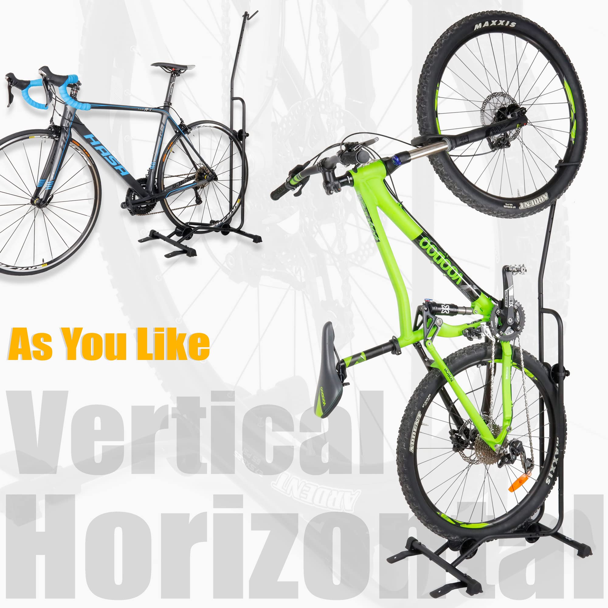 CyclingDeal Upright Bike Stand - Premium Quality Vertical & Horizontal Adjustable Bicycle Floor Parking Rack - Safe & Secure for Storing MTB Road Bikes - for Wheels Sizes up to 29” Pack of 2