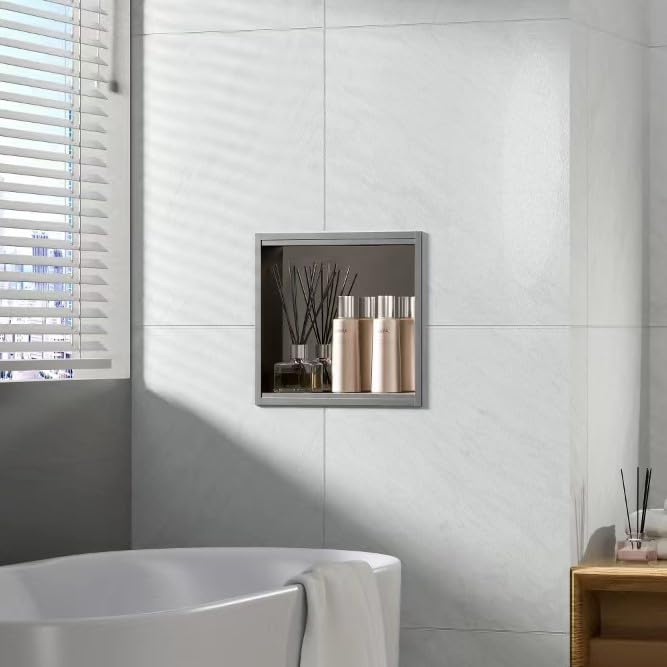 LOWIXI Recessed Shelves Niche 12" X 12",Shower Niche No Tile Needed, Bathroom Niche Recessed Shower Shelf Backsplash with Glass,Black