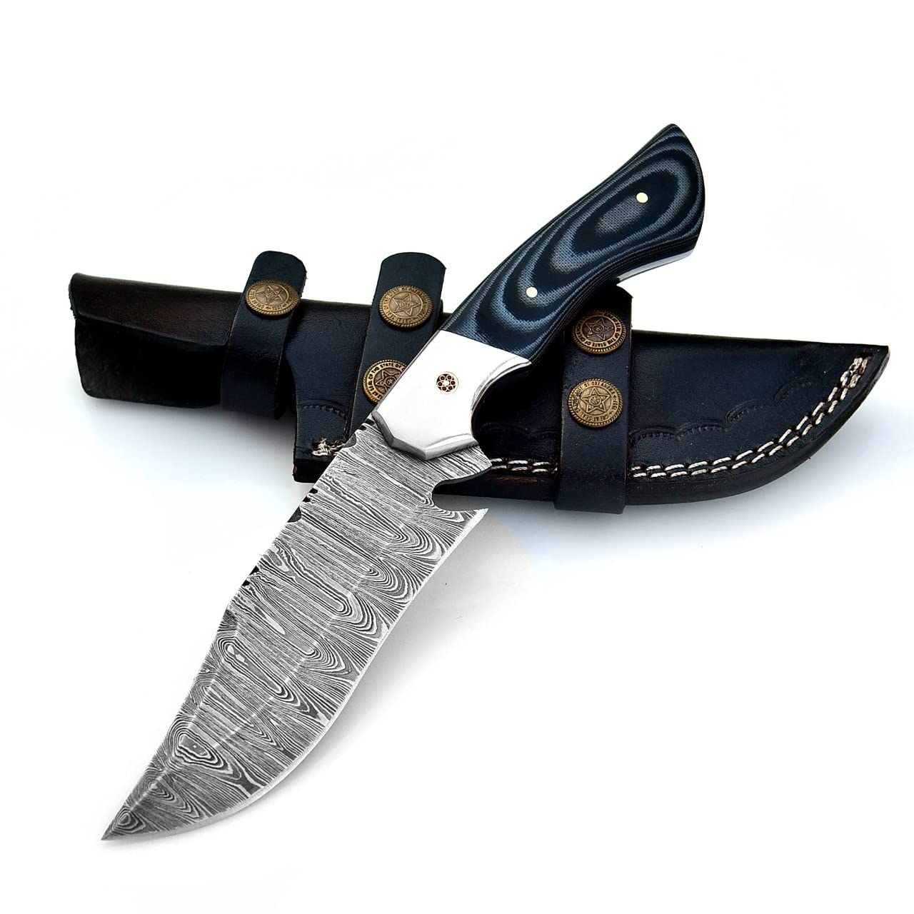 EcstaticVision Handmade Damascus Steel Knife Fixed Blade 9.5 inches Hunting Knife with sheath EV-1079