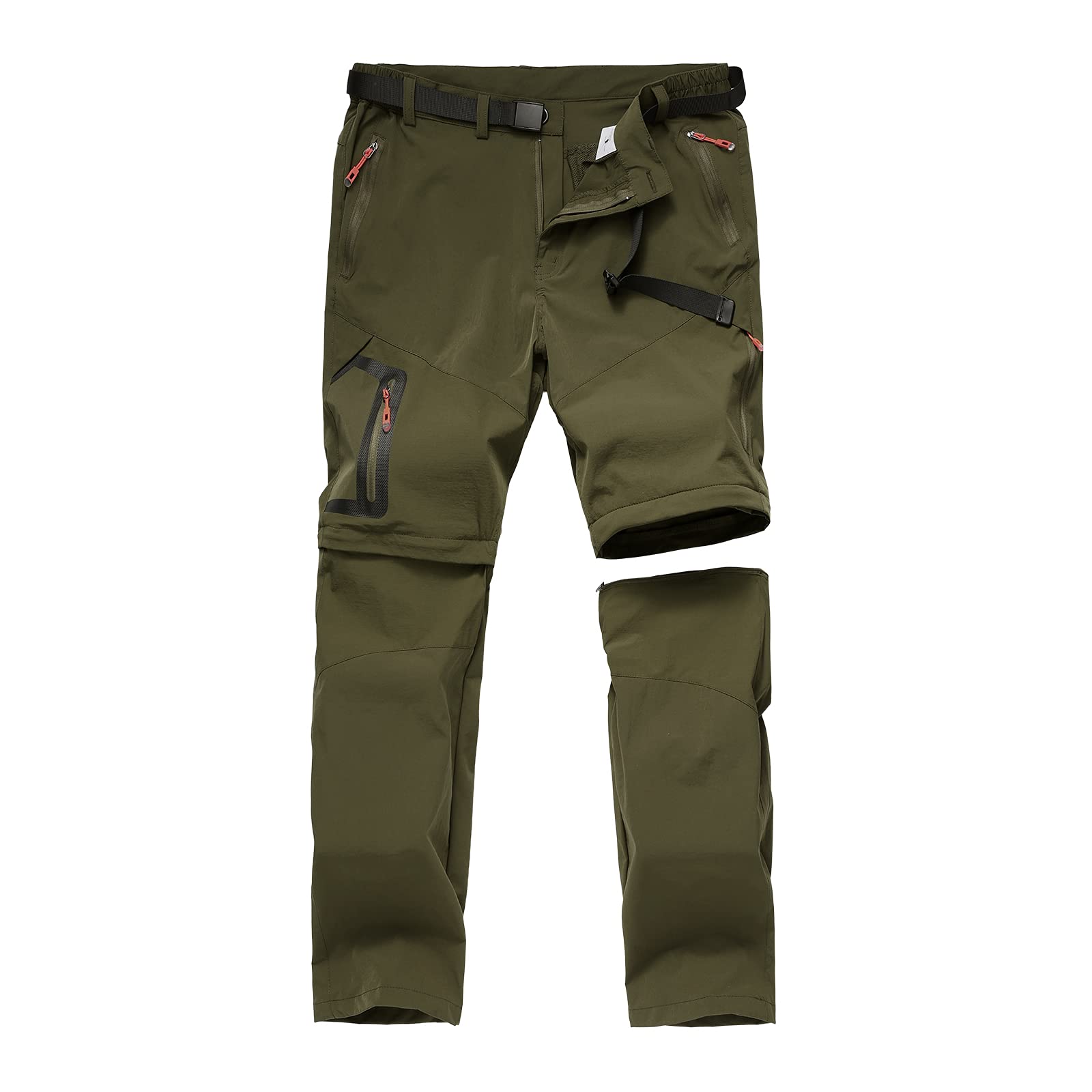 CAMOFOXIN Men's Hiking Pants Outdoor Convertible Quick Dry Fishing Pants & Shorts (Army Green, 34W X 30L)