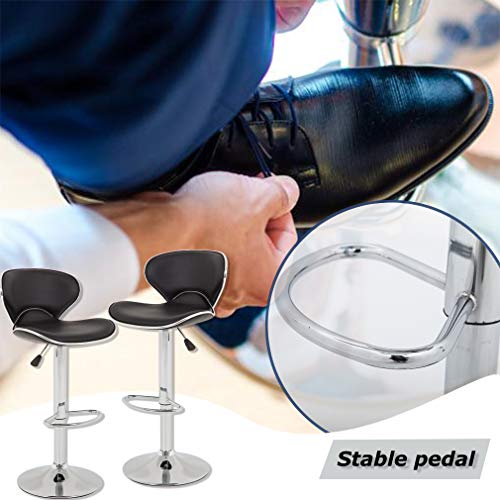 Set of 2 Bar Stools, Counter Height Adjustable Bar Chairs with Back Barstools PU Leather Swivel Bar Stool Kitchen Counter Stools Dining Chairs (Black)