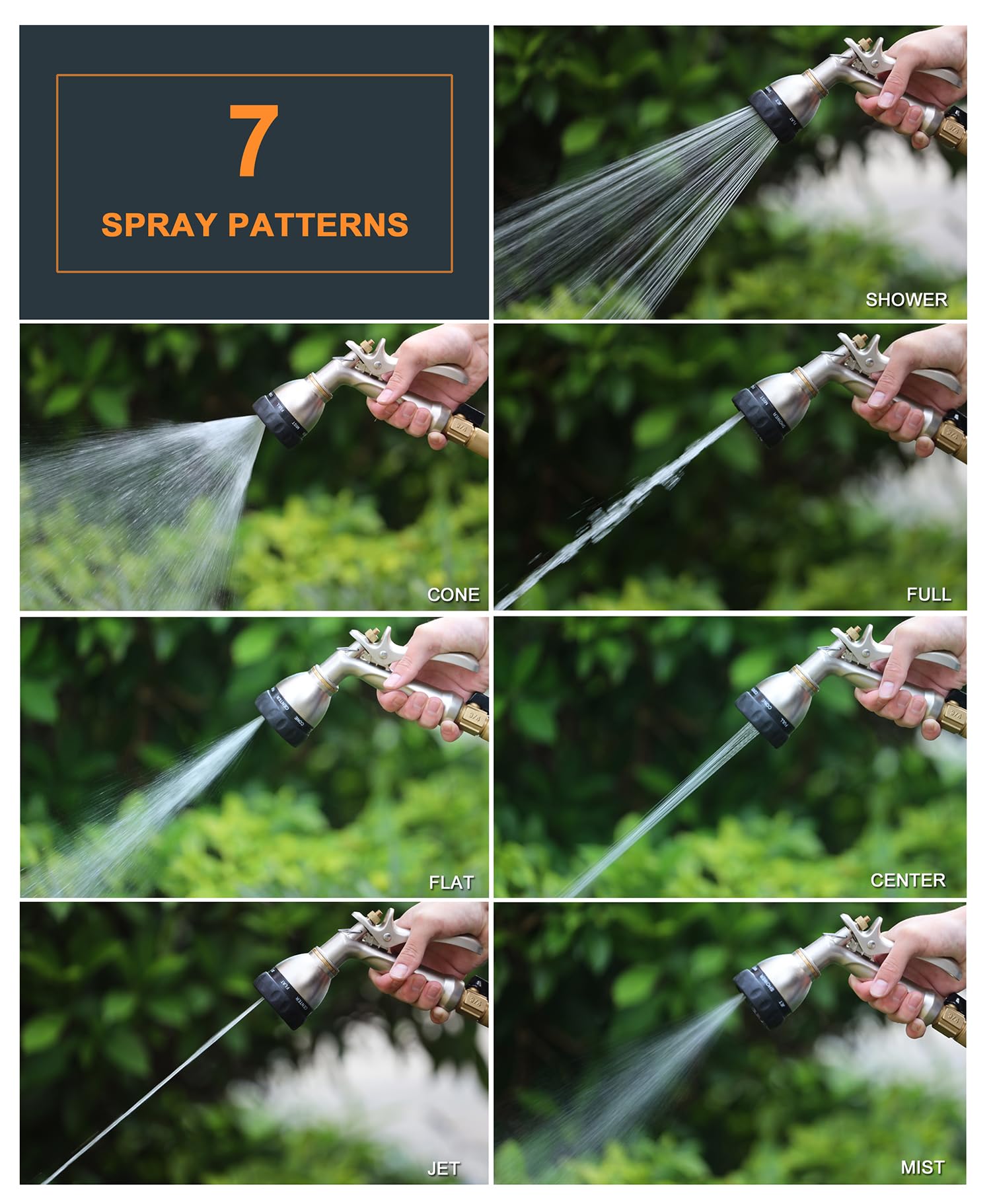 ESOW Garden Hose Nozzle 100% Heavy Duty Metal, Water Hose Sprayer with 7 Watering Patterns, Rear Trigger Design, High Pressure Nozzle Sprayer for Watering Plants, Car and Pet Washing