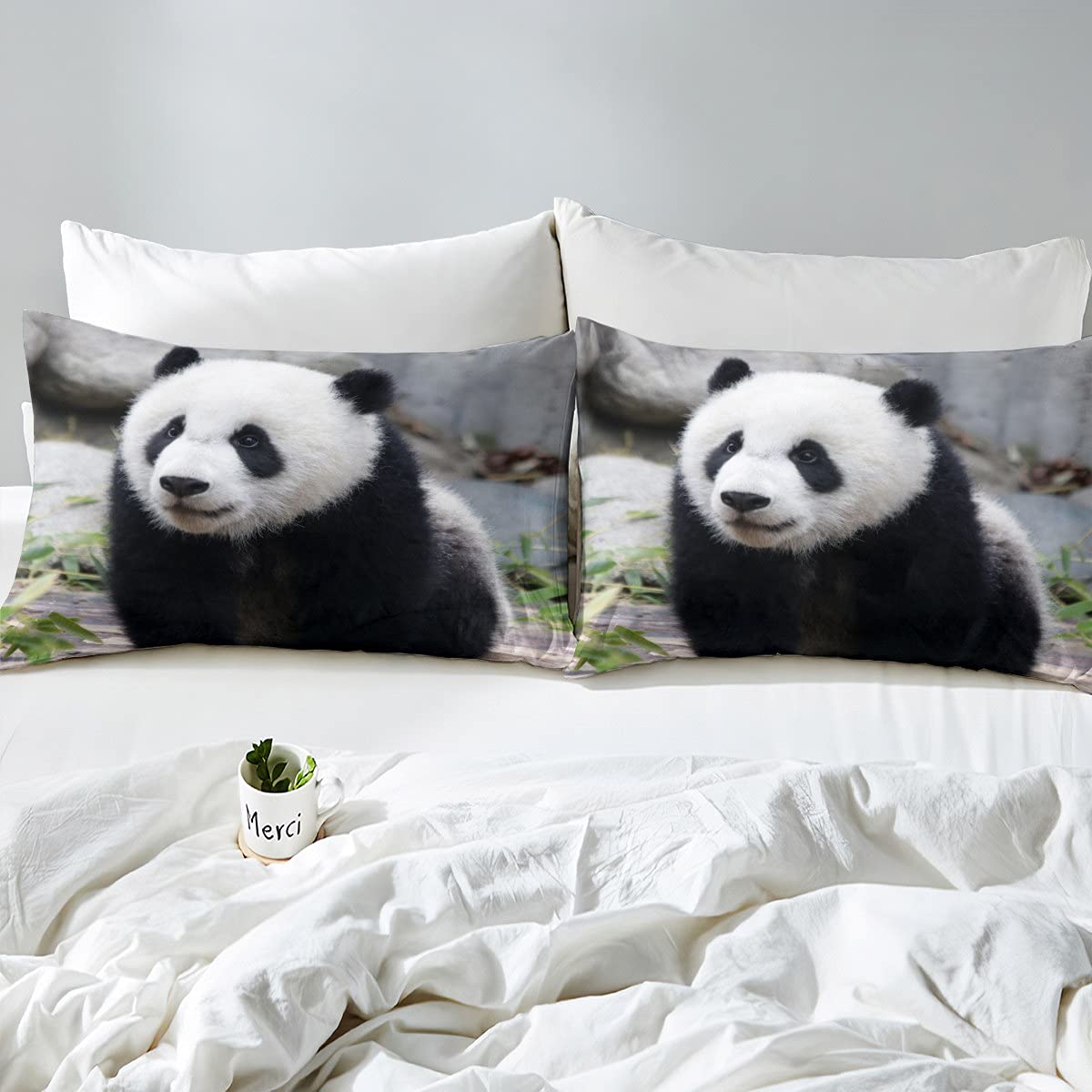 Panda Fitted Sheet for Girls Boys Children Cute Animal Pattern Bedding Set Decorative Panda Bear Printed Bed Sheet Set Bed Cover Wild Cartoon Giant Panda Full Size 3Pcs