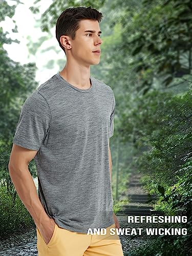 YUERD M&W 100% Merino Wool T-Shirt Mens Short Sleeve Merino Wool T Shirts for Men Grey