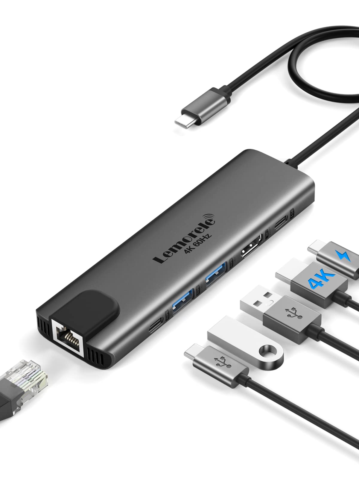 Lemorele USB C Hub 4K 60Hz, 6 in 1 USB C Multiport Adapter w/4K HDMI, 2 USB-A 3.0, Gigabit Ethernet, 100W PD, USB C 3.0 5Gbps Data Port for MacBook Pro/Air M1 2020, iPad Pro 2021 /Mini 6, Surface Pro