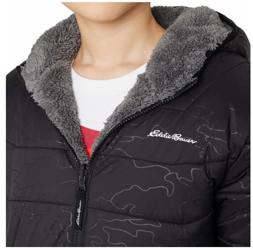 Eddie Bauer Kids Reversible Plush Hoodie Jacket (Onyx, Large 14/16)