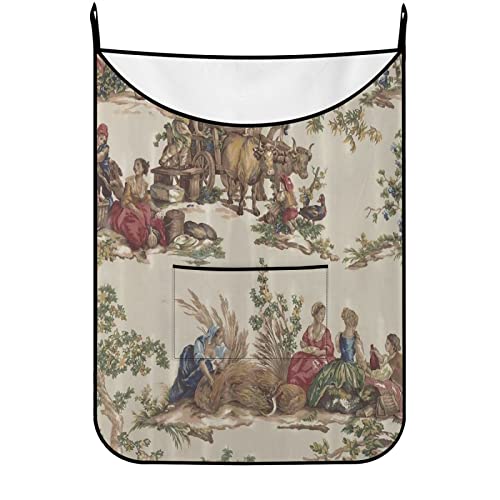 Hanging Laundry Hamper Bag French Country Door Hanging Hamper with Front Pocket Save Bathroom Space Hanging Laundry Bag Size 20X26inch Door Laundry Basket.
