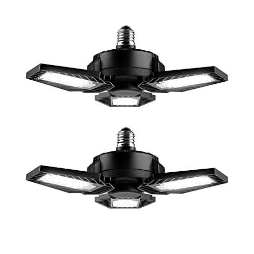 Pinegreen Lighting Garage Light, 50W LED Shop Light, 6000LM 5000K Daylight LED Garage Ceiling Lights with 3 Adjustable Panels Deformable Garage Lighting E26 Base (2 Pack)