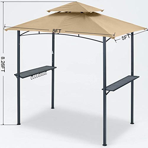 MASTERCANOPY 8 x 5 Grill Gazebo Outdoor BBQ Gazebo Canopy with 2 LED Lights (Khaki)