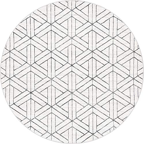Rugs.com Lattice Trellis Collection Rug β 8 Ft Round White Low-Pile Rug Perfect for Kitchens, Dining Rooms