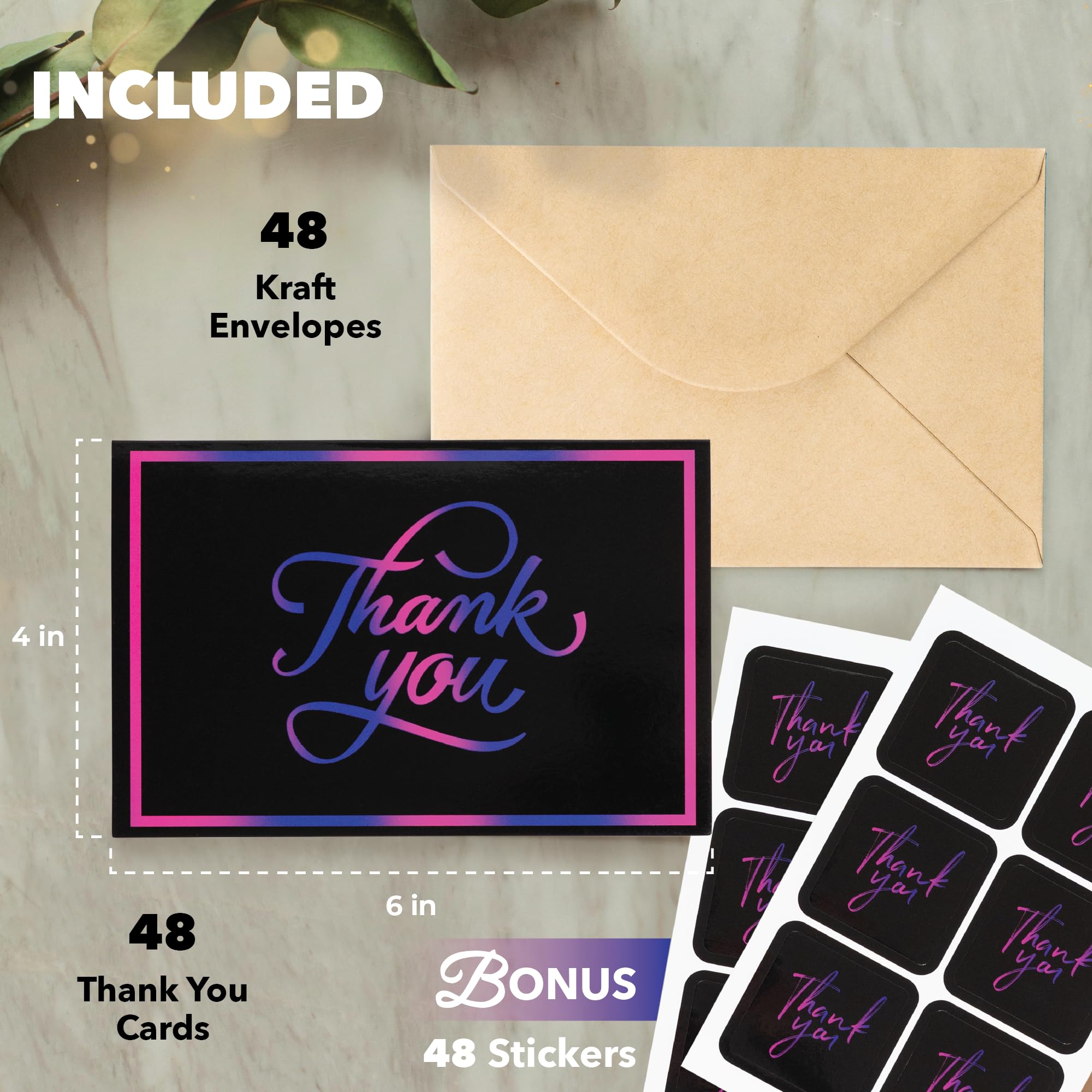 Gratitude Express Thank You Cards With Envelopes - With 48 Cards for Any Occasion, 48 Brown Envelopes, 48 Stickers
