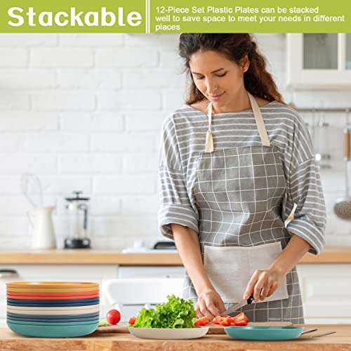 SGAOFIEE 12 PACK 9 Inch Lightweight Wheat Straw Plates, Microwave and Dishwasher Safe BPA Free and Healthy Wheat Straw Plates, Unbreakable Deep Dinner Plates