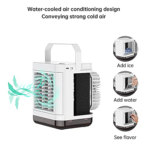 Portable Air Conditioners, Rechargeable Desktop Fan with 3-speed, Cordless Personal Air Cooler with Handle, Evaporative Air Cooling Conditioner for Home, Bedroom, Office, Camping Tent