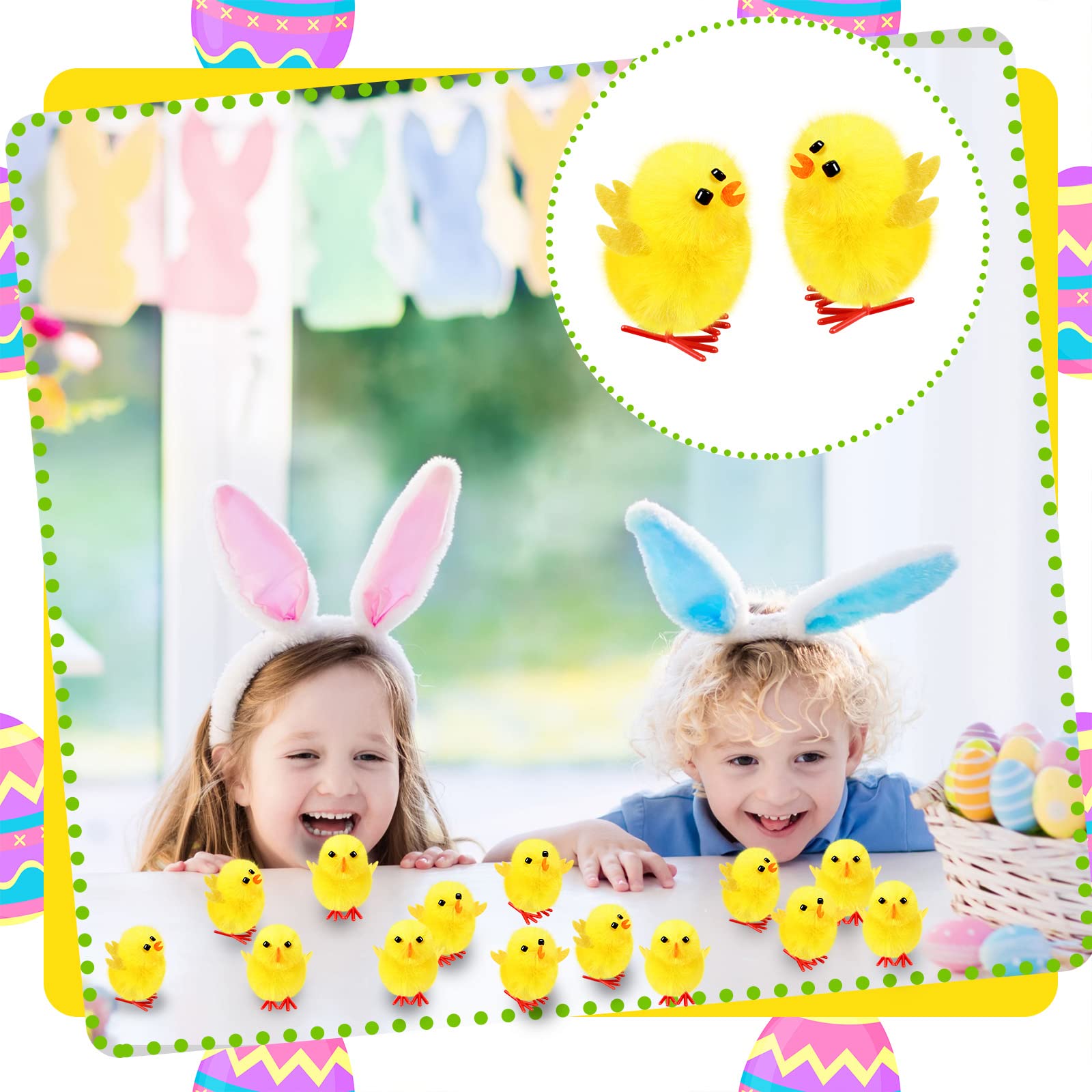 Deekin 100 Pcs Easter Realistic Plush Little Chick Figurine Bulk Fluffy Mini Baby Chicks Fuzzy Easter Chicks Decor for Boys Girls Toy Easter Party Table Decorations Favors, 1.57 Inch