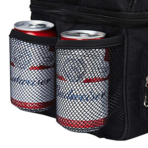 Dual Compartment lunch bag with Shoulder Strap Leakproof Insulated Cooler Bag Tote with Lunchbox Belt for Men Women Adults Work (Black)