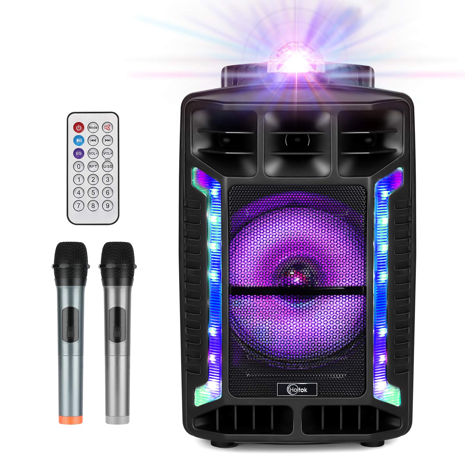 Portable Karaoke Machine 8’’ PA Speaker System Bluetooth Karaoke System for Adults & Kids with Disco Ball, Microphone Rechargeable Battery USB/SD Reader