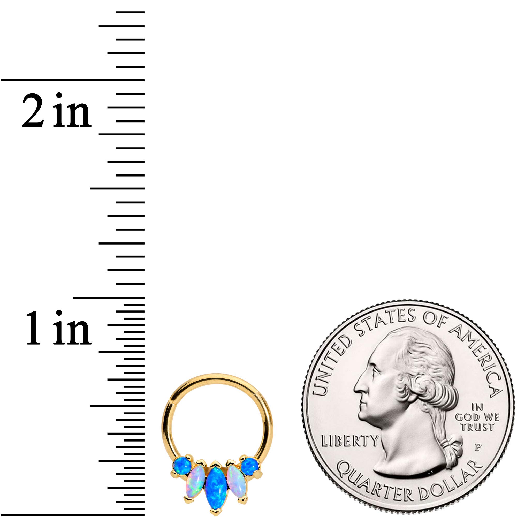Body Candy 16G PVD Steel Segment Seamless Cartilage Septum Ring Blue White Synthetic Opal Nose Hoop 3/8"