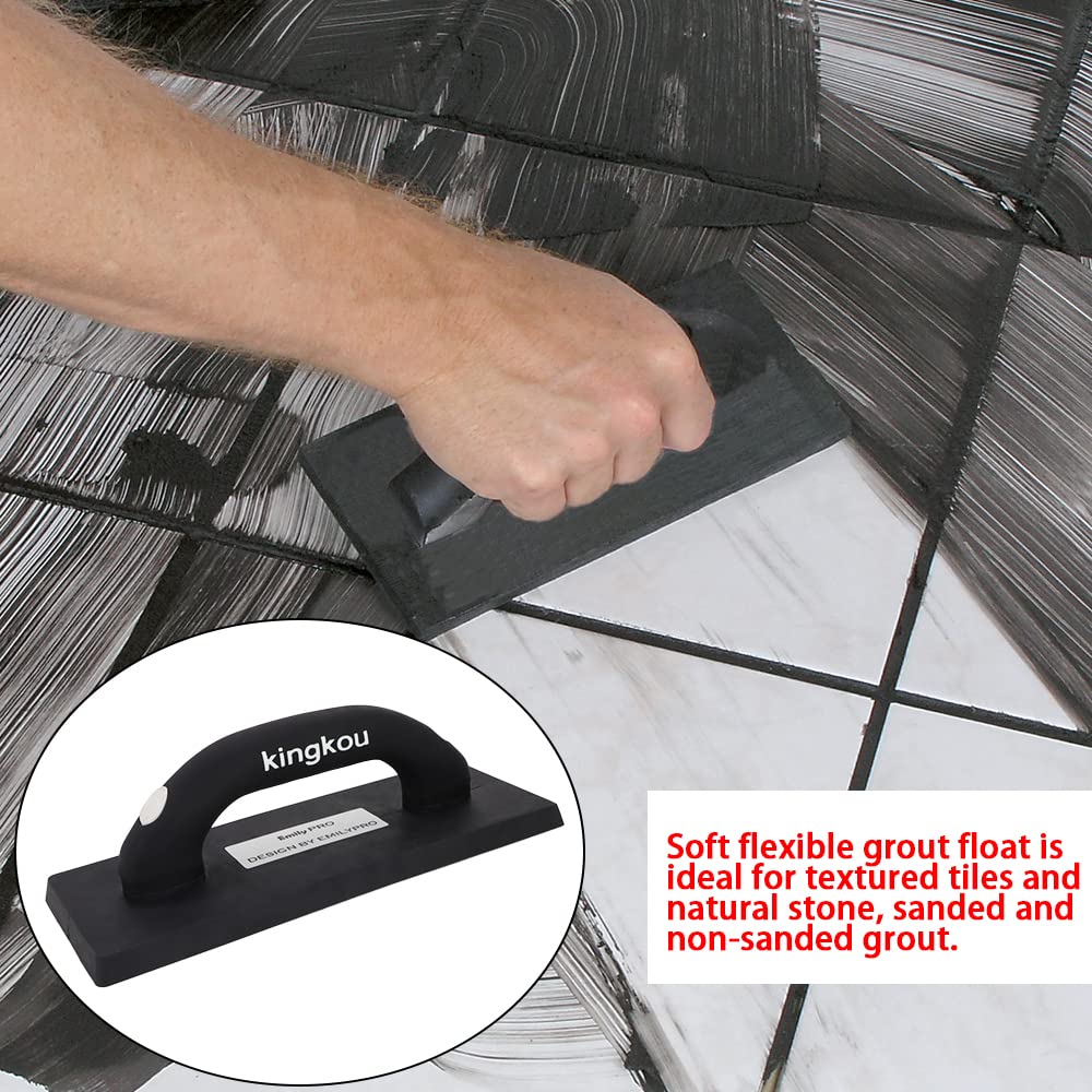 EMILYPRO Kingkou Urethane Rubber Grout Float 4In x 10-1/2In with Soft Grip Handle for Flexible Stone - 1pcs