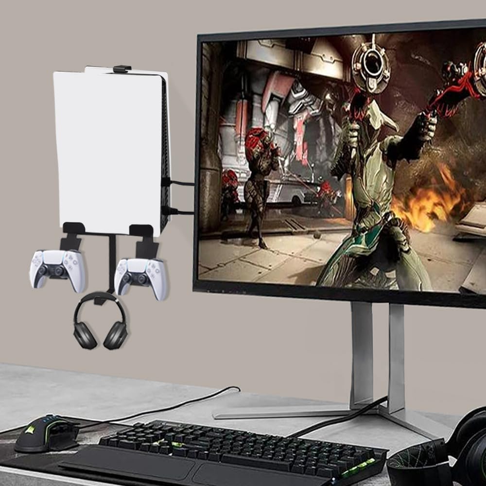 Chanvoo Metal Wall Mount for PS5 and PS5 Slim, Behind TV Wall Holder Bracket Kit Compatible with Playstation 5/5 Slim Disc & Digital Edition Console (Black)