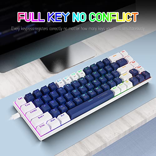 HUO JI 65% RGB Gaming Keyboard, E-YOOSO Z-686 Wired 68 Keys Mechanical Keyboard, Linear Red Switches, Pro Software Supported, Detachable USB-C Cable, Separate Arrow Keys - Blue/White
