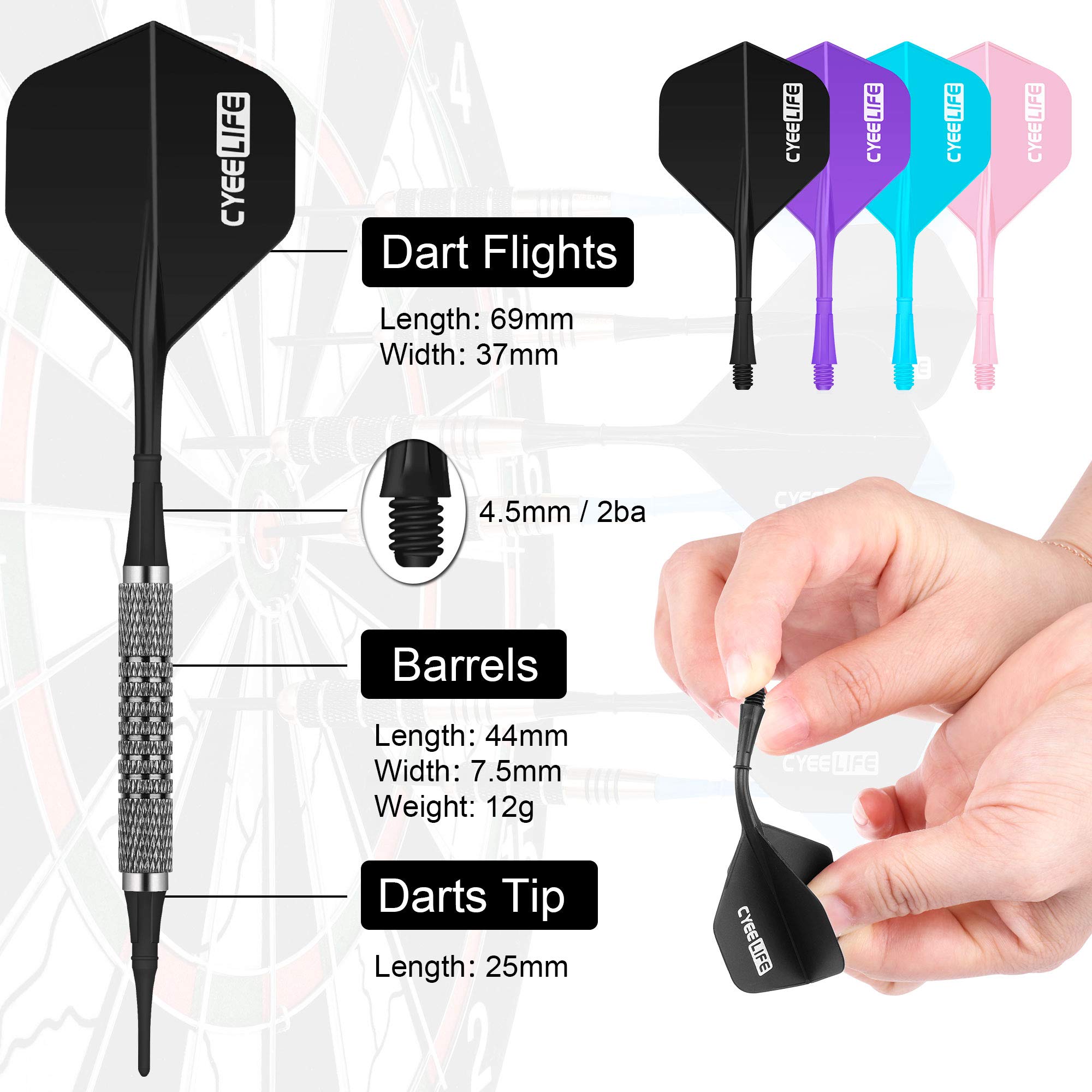 CyeeLife Plastic tip Darts Set 14g,Flights Don't Fall Off&Beautiful-Colorful&Durable Flights&Not Easy to Break&Bend,with Extra Tips&Dart Tool