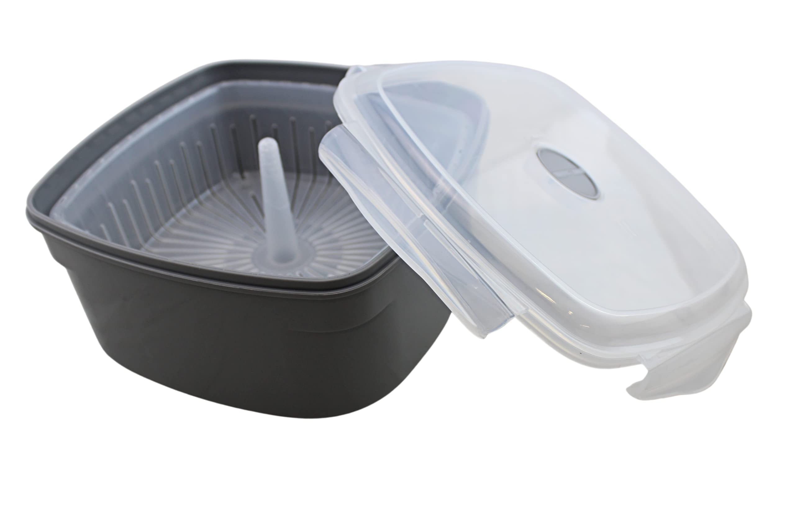 Dependable Industries BPA-Free Microwave Steamer: Cook Vegetables, Fish & Poultry with Removable Strainer & Locking Vent Lid - 2.47L