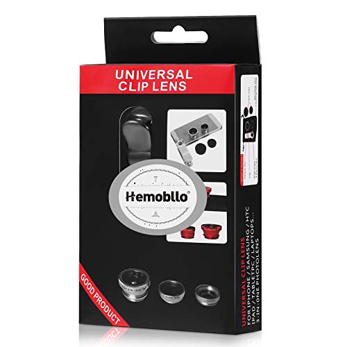 Hemobllo Portable Cell Phone Camera Lens Super Wide Angle Lens Macro Lens Fisheye Lens Clip on 3 in 1 Mobile Phone Lens Compatible for iPhone 6S/7/8/X (Black)