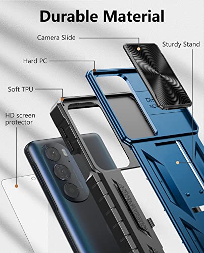 WTYOO Case for Motorola Edge-Plus 2022: Motorola Edge Plus 5G UW 2022 Case - Military Grade Drop Proof Phone Protective Cover with Kickstand and Slide Cover Protection - Durable Shockproof Textured