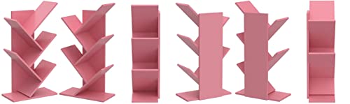 J.DXHY Tree Bookshelf,4-Layer Floor Standing Bookshelf,The Desktop Bookshelf Can Hold Books,Magazines,CDs and Photo Albums,Office Storage Rack,Pink