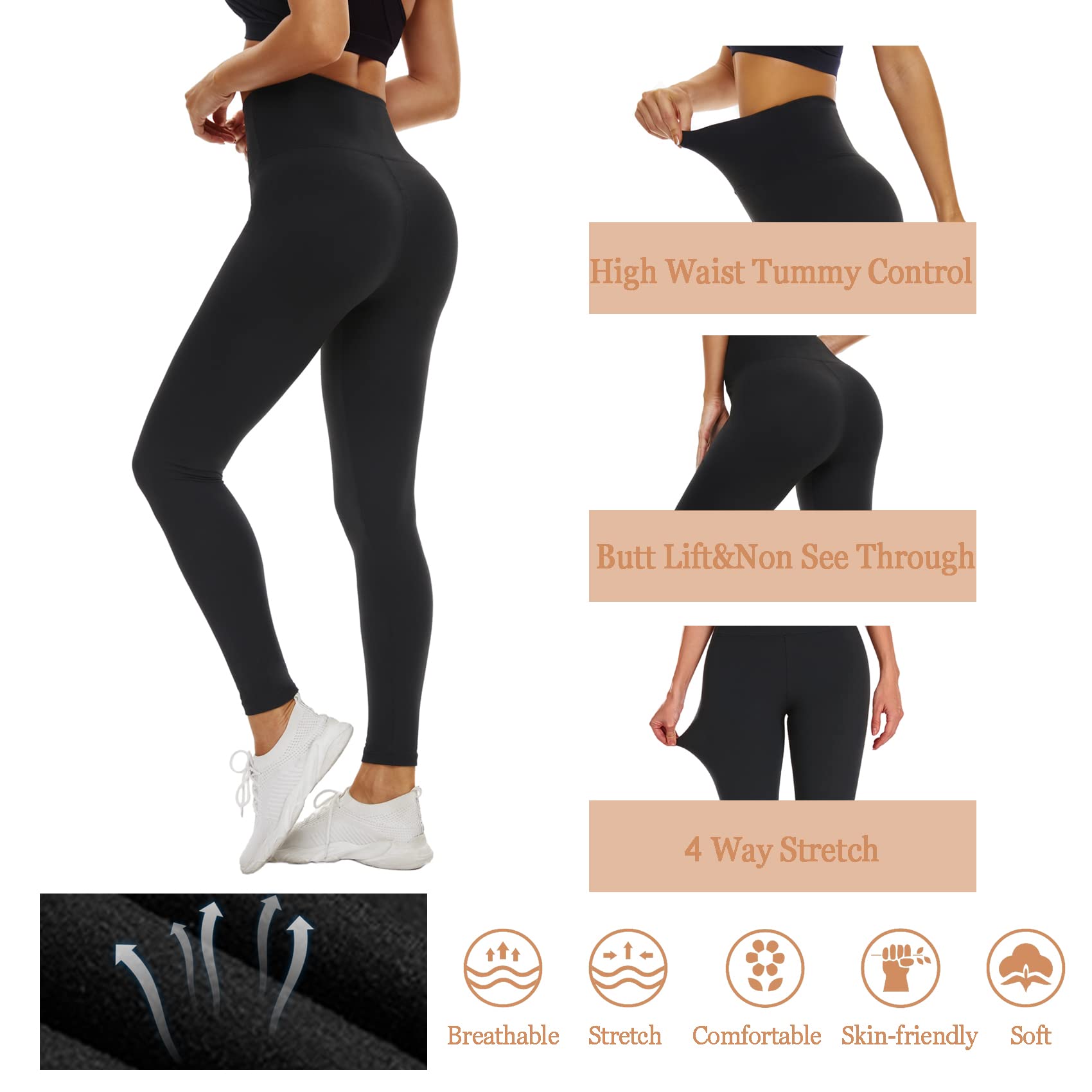 CTHH 2 Pack Leggings for Women Tummy Control-High Waist Non See Through 4 Way Stretch Black Soft Workout Yoga Pants