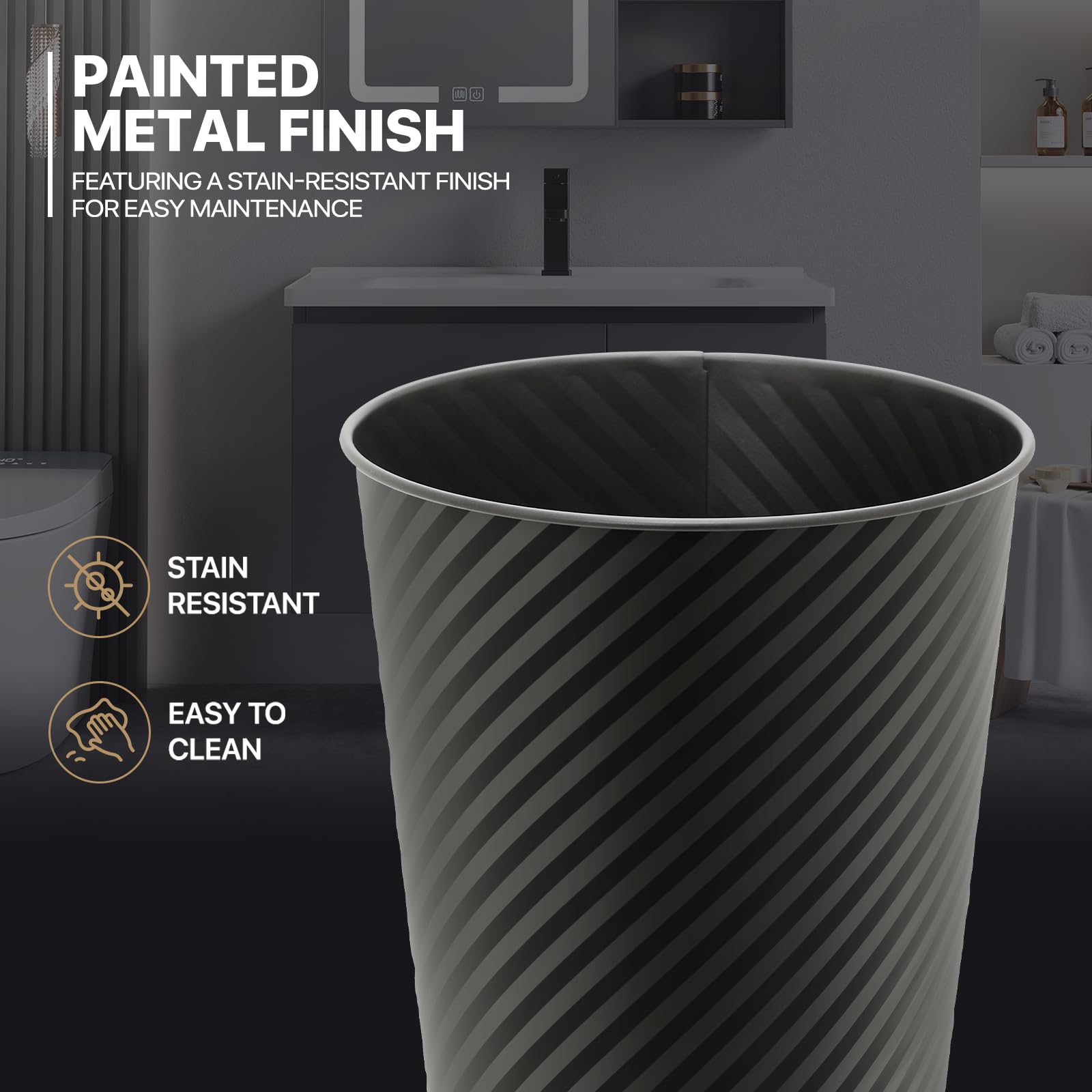 MoNiBloom 1.3 Gallon Small Waste Basket Office Bathroom Bedroom Garbage Container Bin Slim Metal Round Recycling Open Top 5-Liter Wastebasket Home Living Laundry Room Dorm Under Desk (Black, 2-Pack)