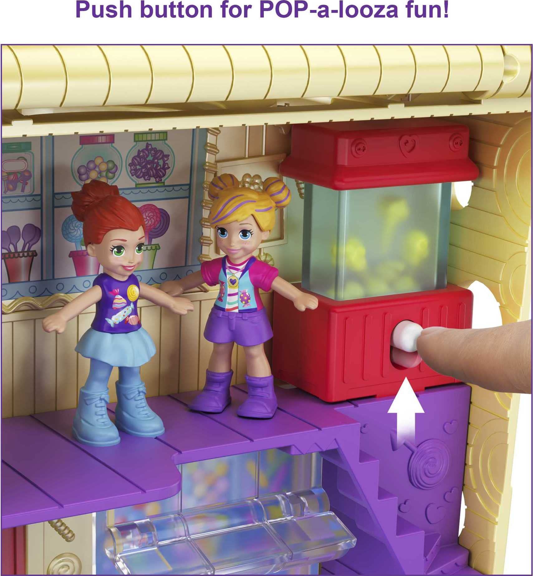 Polly Pocket Pollyville Candy Store with 4 Floors of Fun, Micro Polly & Lila Dolls, 1 Sticker Sheet and 5 Micro Accessories