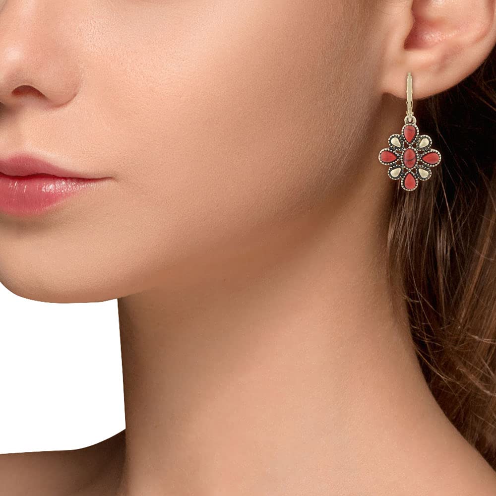 Chaps Women's Gold Coral Flower Drop Earrings