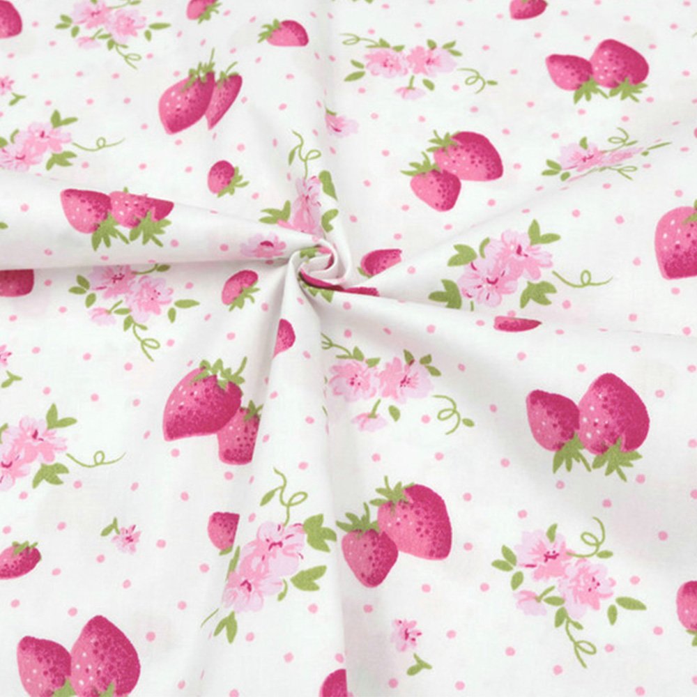 Hanjunzhao Strawberry Fabric by The Yard, Strawberries on White Background, Cotton Fabric for Clothing Sewing and Arts Crafts, 39 by 63-inch (1.09 by 1.75-Yard), Pink White