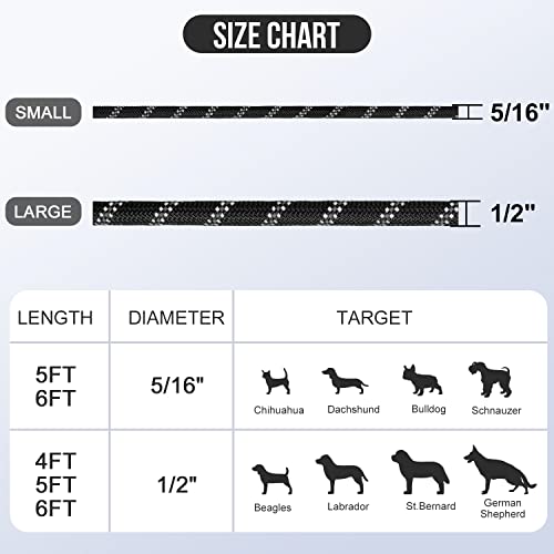 Joytale 6/5/4 FT Leashes for Large Medium Breed Dogs, Heavy Duty Nylon Braided Rope Dog Leash, Comfortable Padded Handle Strong Leashes with Poop Bags and Dispenser, Black, 6'×1/2''