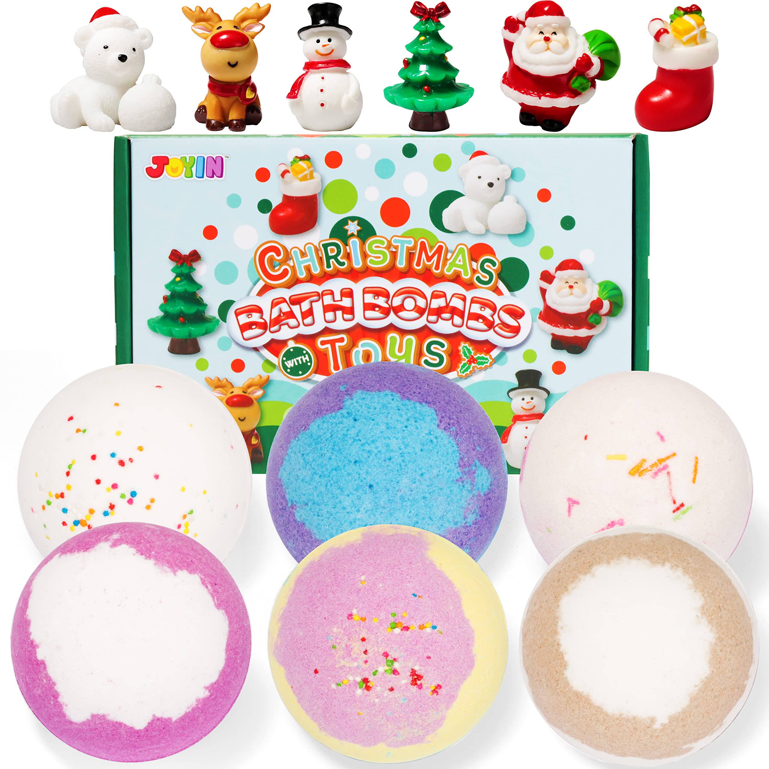 Christmas Bath Bombs with Assorted Toy for Kids, 6 Pack Bubble Bath Bombs with Surprise Inside, Natural Essential Oil SPA Bath Fizzies Set, Kids Christmas Basket Stuffers Birthday Gift Set