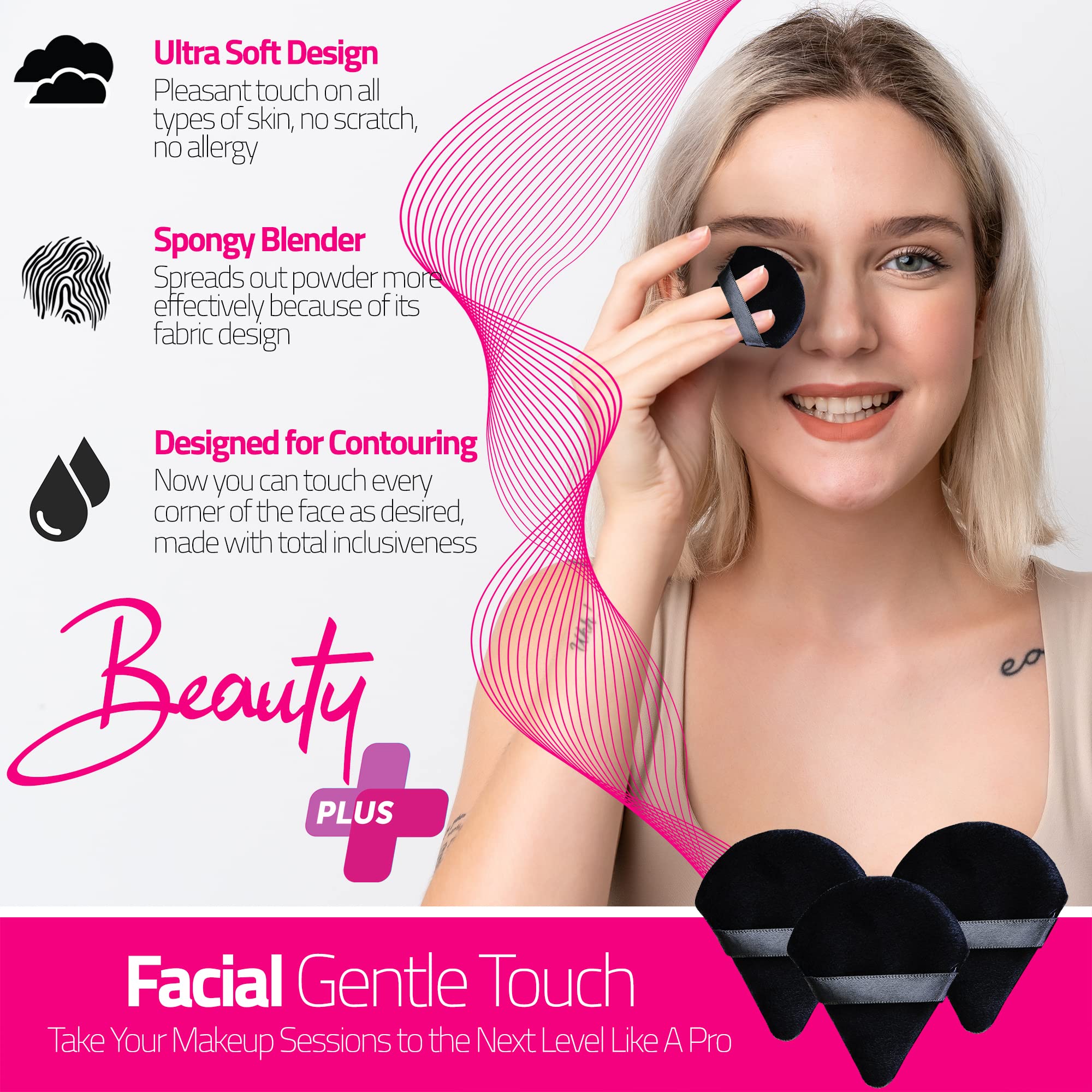 Ecomerr 12 Pieces Powder Puff with Cleansing Puff Face Triangle Makeup Puff for Loose Powder Body Velour Cosmetic Setting Sponge Velvet Washable Beauty Makeup Tool (Black)