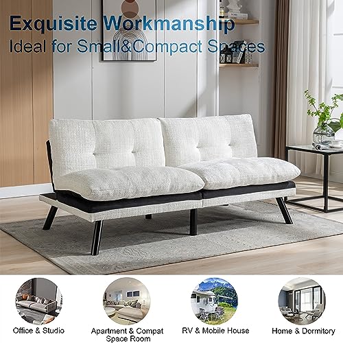Futon Sofa Bed,Modern Convertible Sofa Bed,Folding Loveseat Sleeper Sofa,Breathable Futon Couch Bed with Adjustable Backrest&Metal Legs for Compact Small Spaces, Apartment,Dorm,Office (Creamy White)
