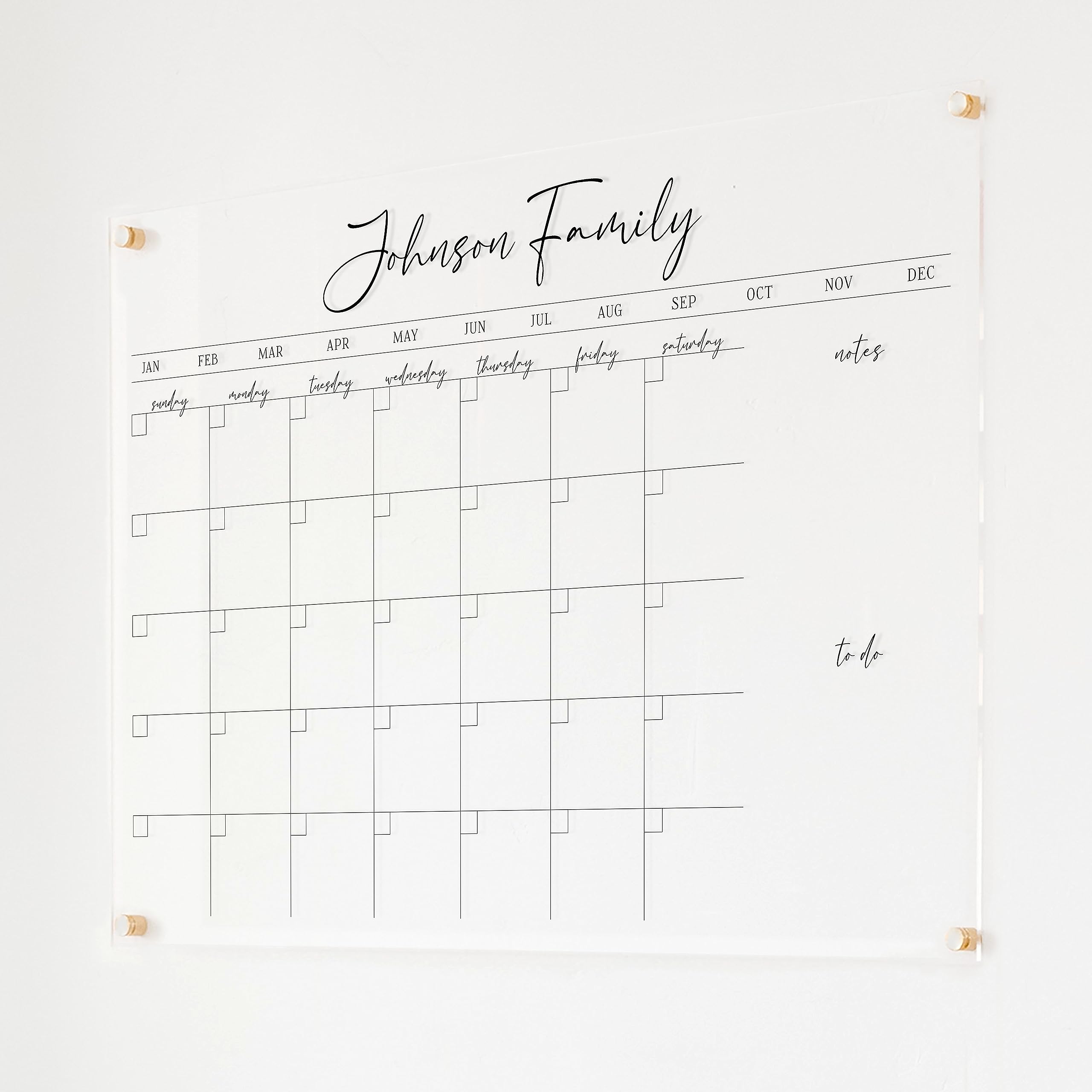 Dry Erase Acrylic Calendar for Wall, Clear Modern Calendar