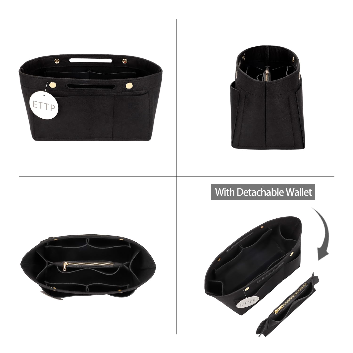 ETTP Purse Organizer Insert for le pliage Tote,Handbag Organizer Compatible with le pliage Shoulder Bag Large/Small,LE PLIAGE Top Handle Small/Medium (Black, Large)