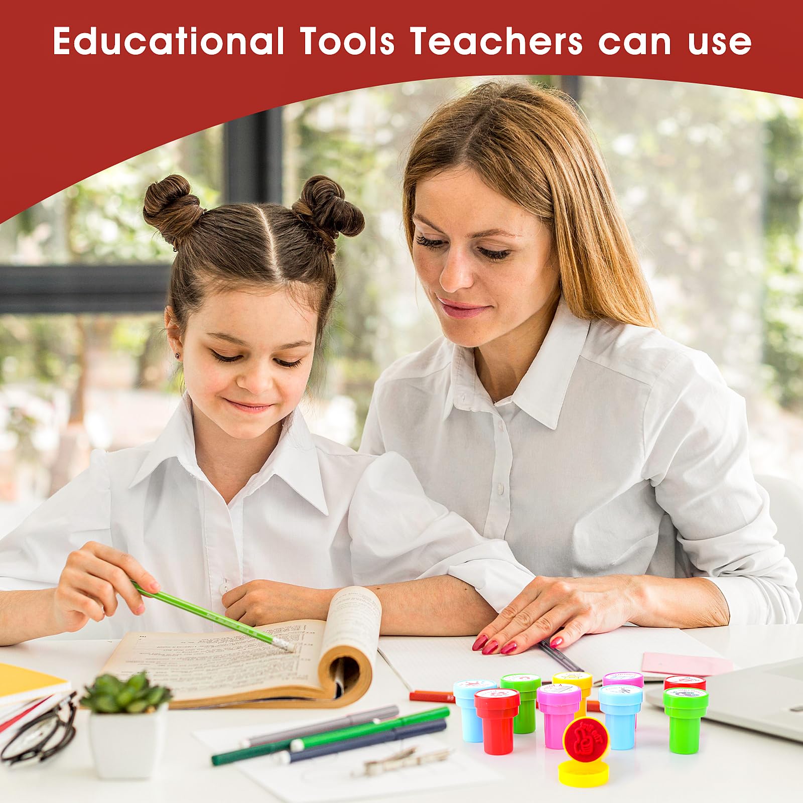 cobee 10 Pcs Custom Teacher Stamp for Classroom, Self Inking Stamps for Teachers, Homework Mood Expressions Stamps Behavior Stamps for Education Motivational Stamps for Homework Encouraging Comments