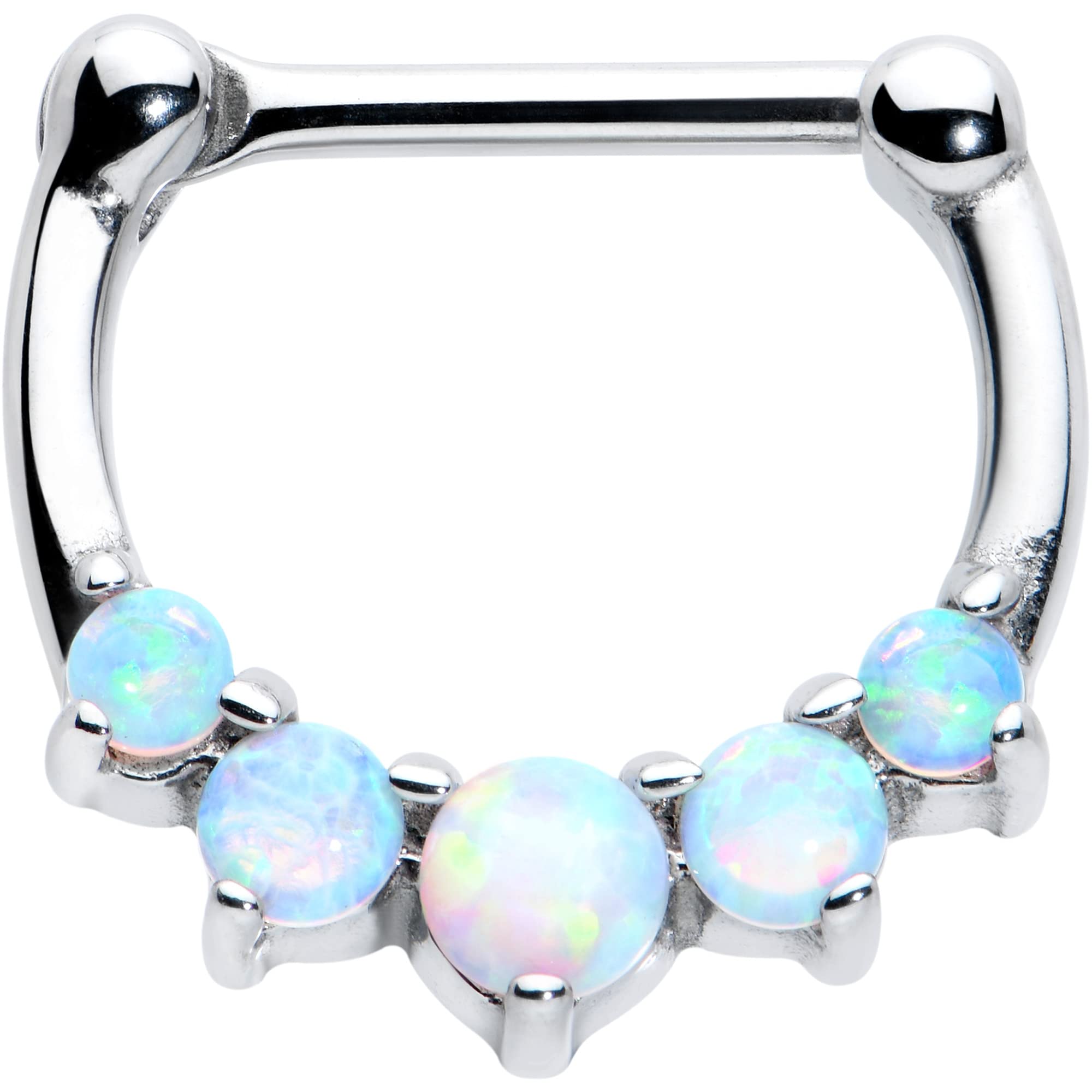 Body Candy Stainless Steel Barbell White Synthetic Opal Quintet Septum Clicker 16 Gauge 1/4"