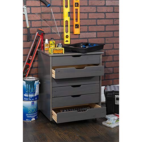 Linon Callie Multipurpose Six Drawer Dresser Wide Wood Rolling File Cabinet Storage Cart with Casters in Gray