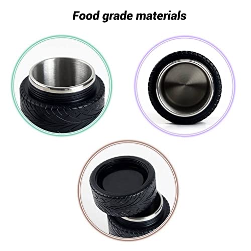 Tyre Tire Coffee Tea Mug, Gift for The Mechanic and Car Guy, Unique Stainless Steel Water Bottle, Leak Proof Screw Top, No Spill, BPA Free, 11oz, Black