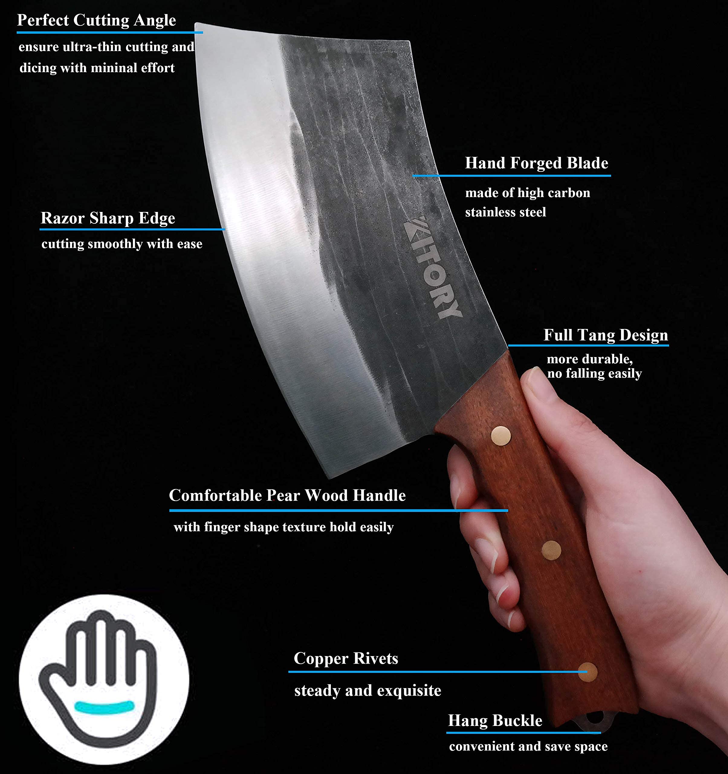 Kitory Meat Cleaver Knife, Vegetable Kitchen Knife + Black Knife Block Knife Storage for Protecting Knife Blade
