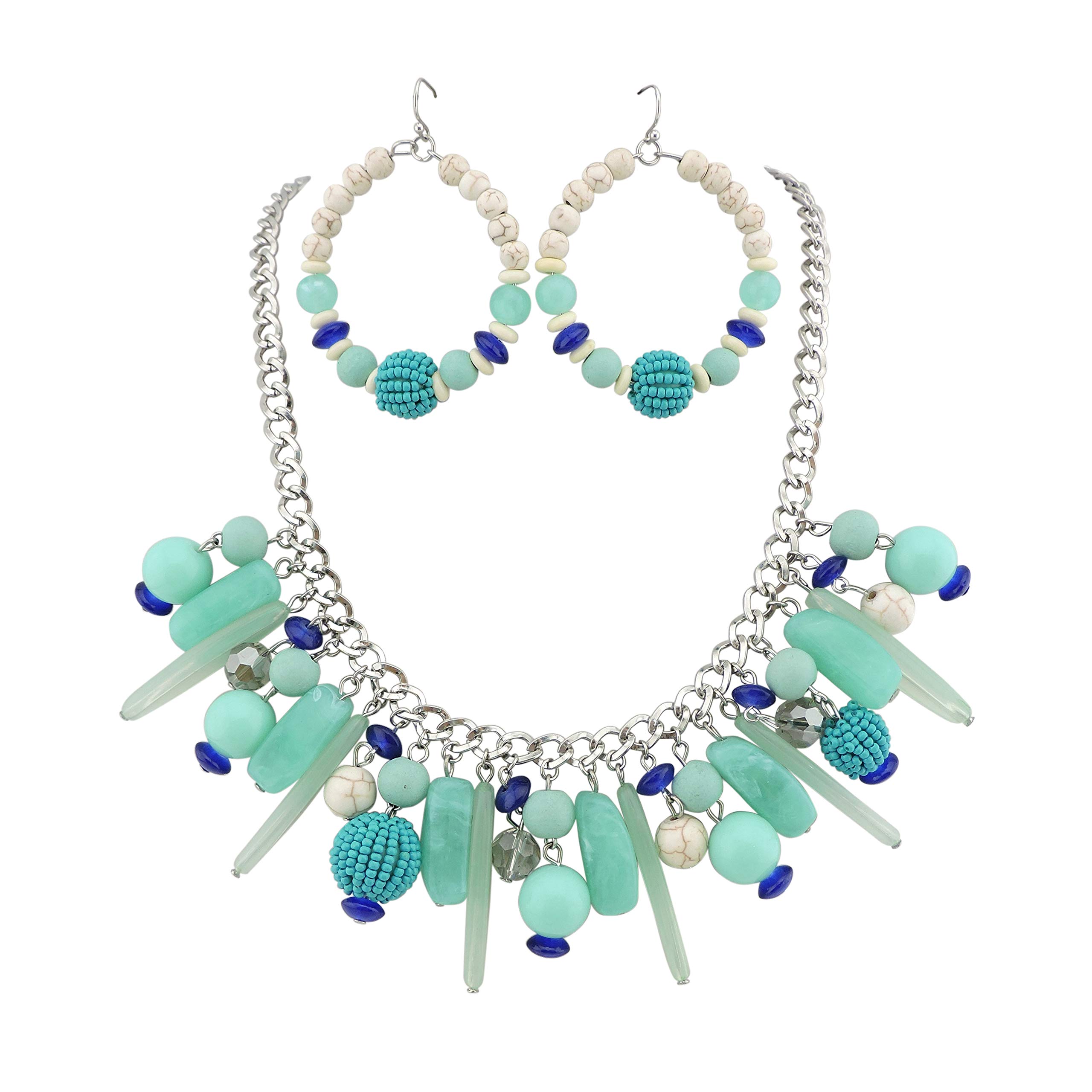 Bocar Statement Collar Beaded Necklace Chain Necklace with Chunky Earrings Set for Women Gift (NK-10585)