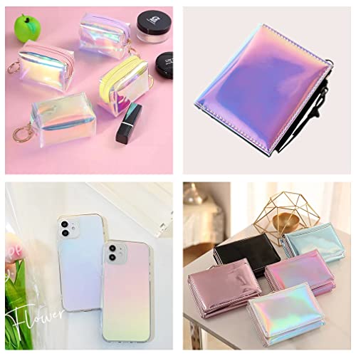 HYANG Holographic Iridescent Mirror Laser PU Faux Leather Sheets 1 Roll 12"X53"(30cmX135cm), Faux Leather Very Suitable for Crafts Making Leather Earrings, Bows, Handbag ,Sewing (Purple)