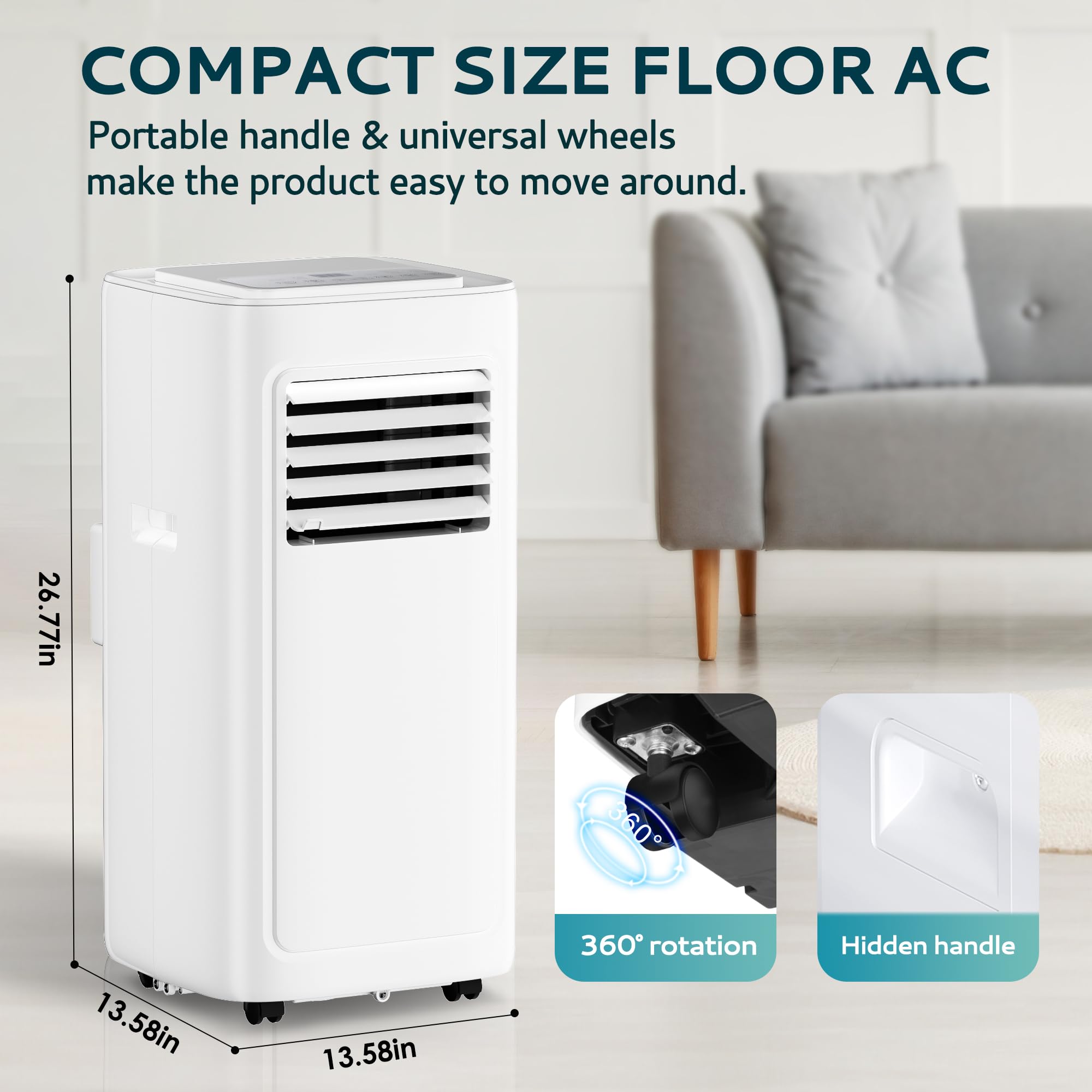 EUHOMY 8,000 BTU Portable Air Conditioner Floor Room AC Unit with Cool, Dehumidifier, Fan Mode,Portable Cooling AC Unit with Installation Kit with Remote Control up to 350 sq. ft.,White